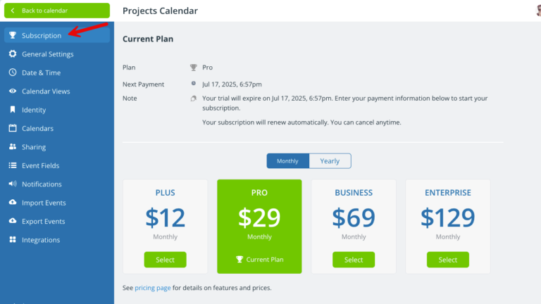 Manage Your Subscription Plan