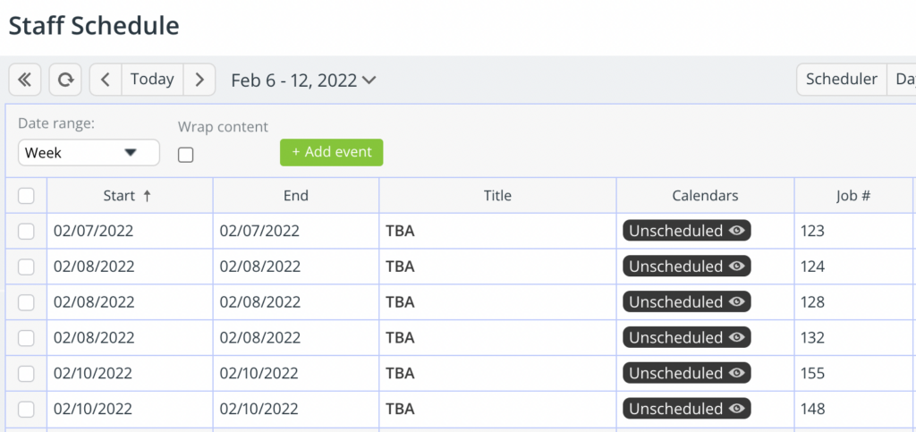 Manage Unscheduled Jobs with Table View