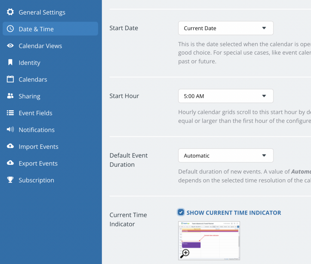 Enable the Current Time Indicator